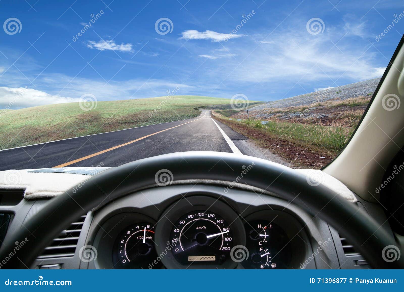 Car Dashboard Speeds while on the Road. Car Driving Fast. Stock Image ...