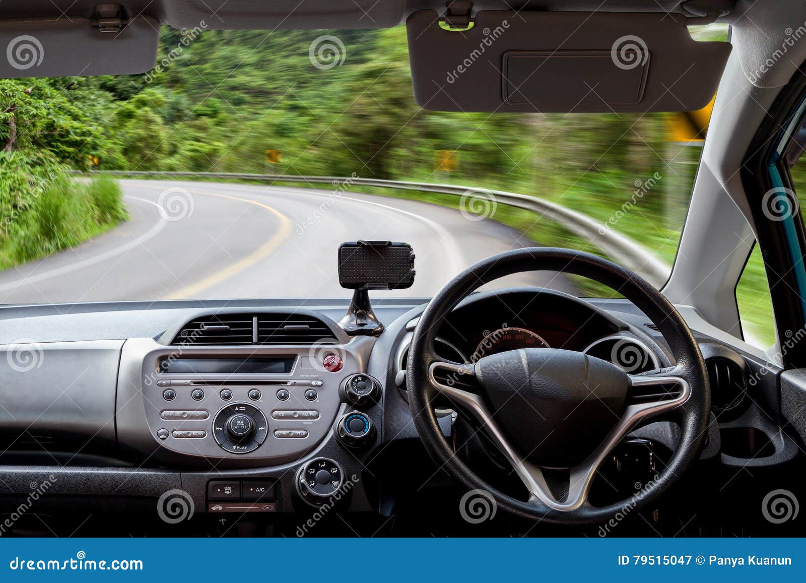 Car Dashboard Speeds while on the Road Curve. Car Driving Fast. Stock ...