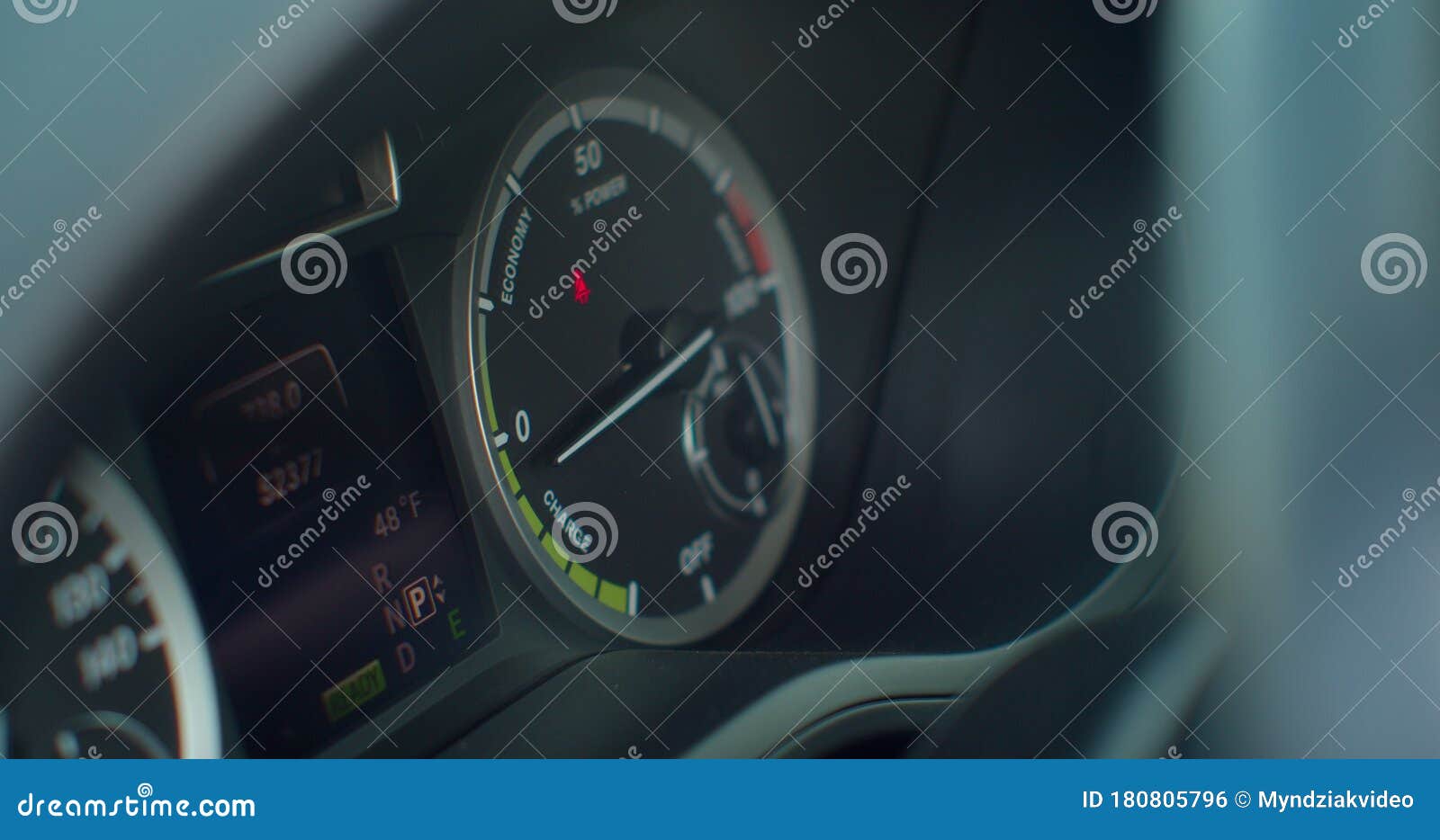 Starting Electric Car Dashboard. Track In To The Button. Finger Press ...