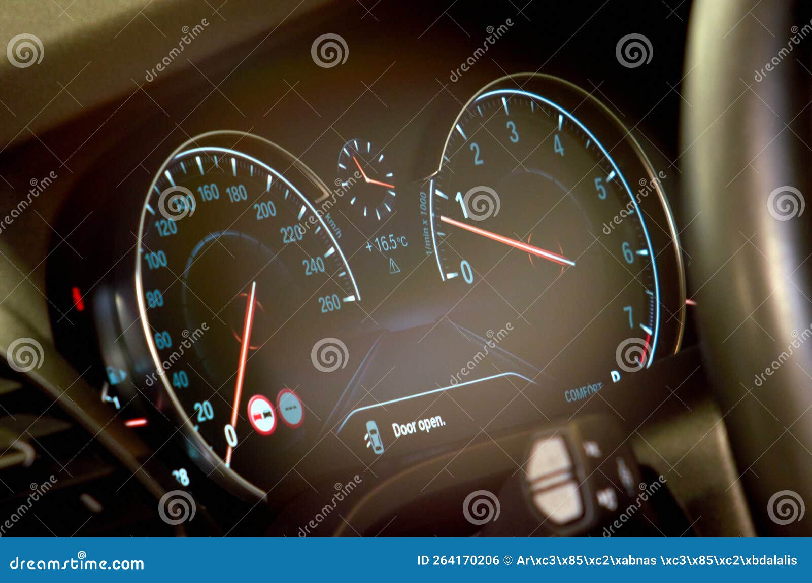 Car Dashboard, Speedometer and Tachometer, - Side View Stock Photo ...