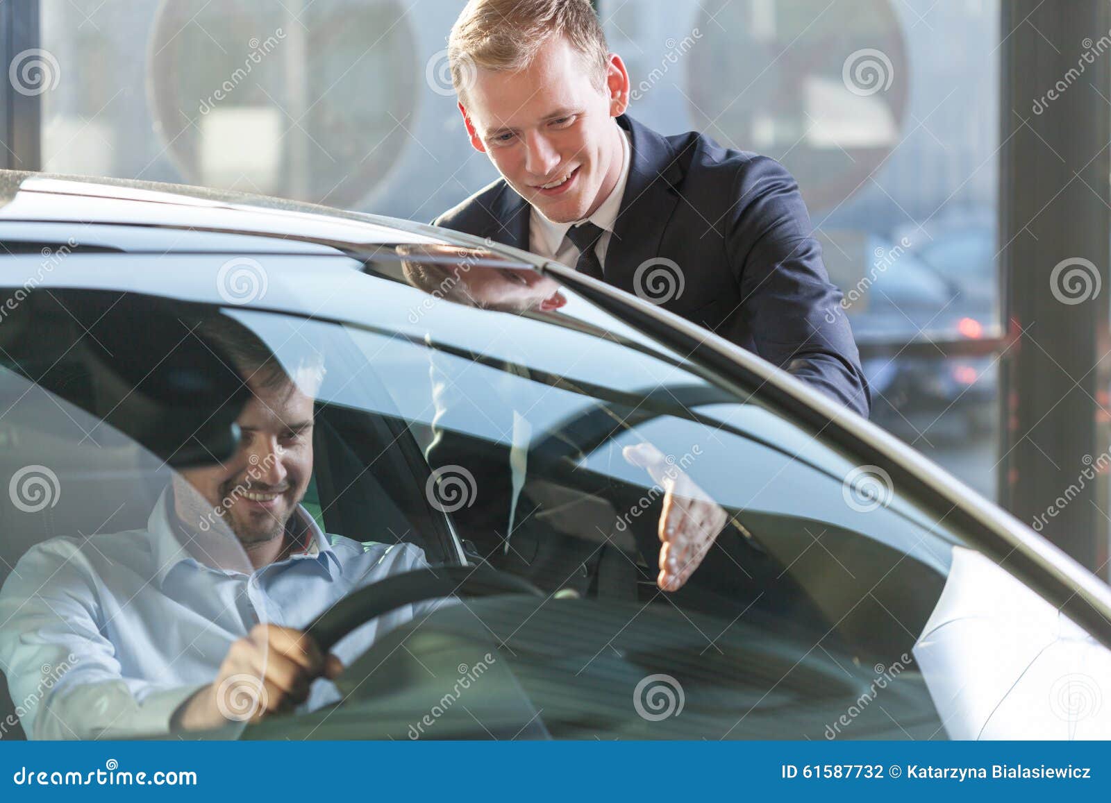 Car dealer with client stock photo. Image of sale, dealership - 61587732