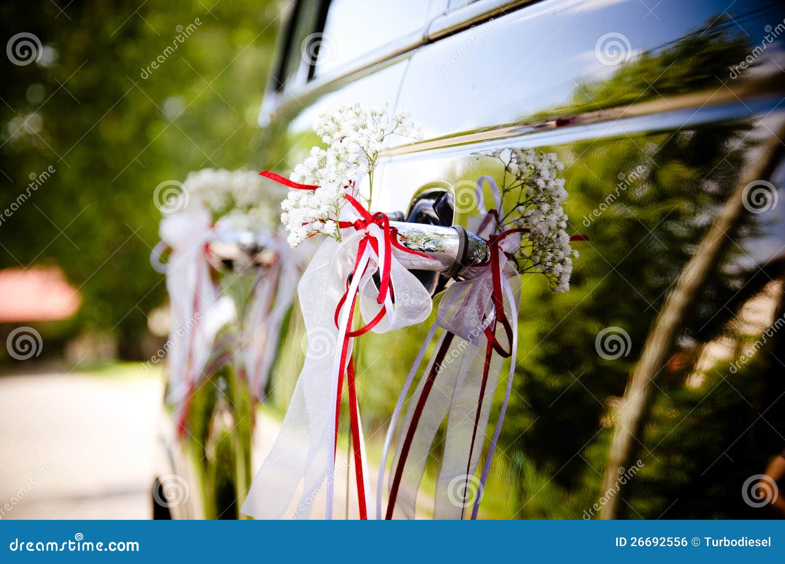 Car Decorated by and Red Ribbons Stock Photo - Image of ribbon ...