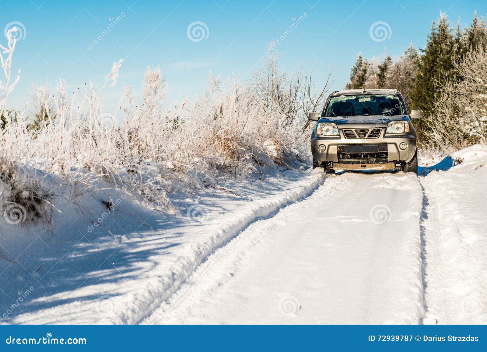 Car in deep snow road stock image. Image of grass, landscape - 72939787