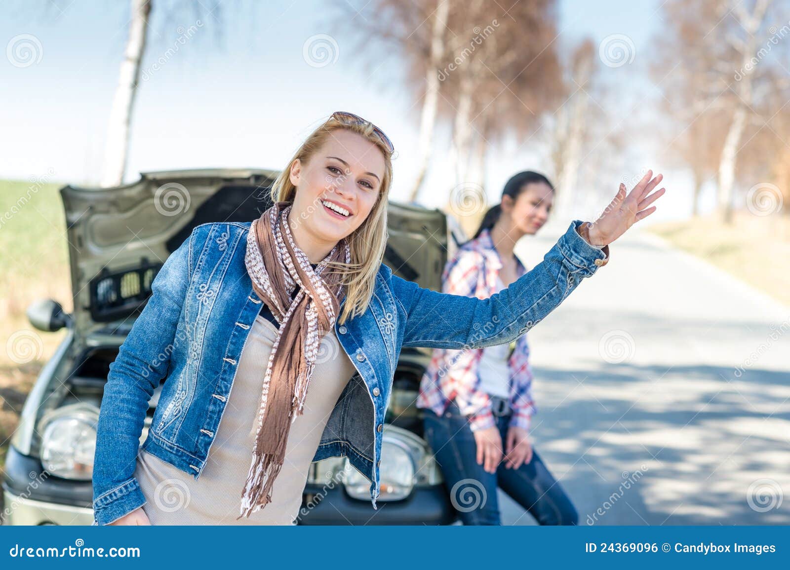 Car Defect Two Women Wait for Help Stock Photo - Image of friends ...
