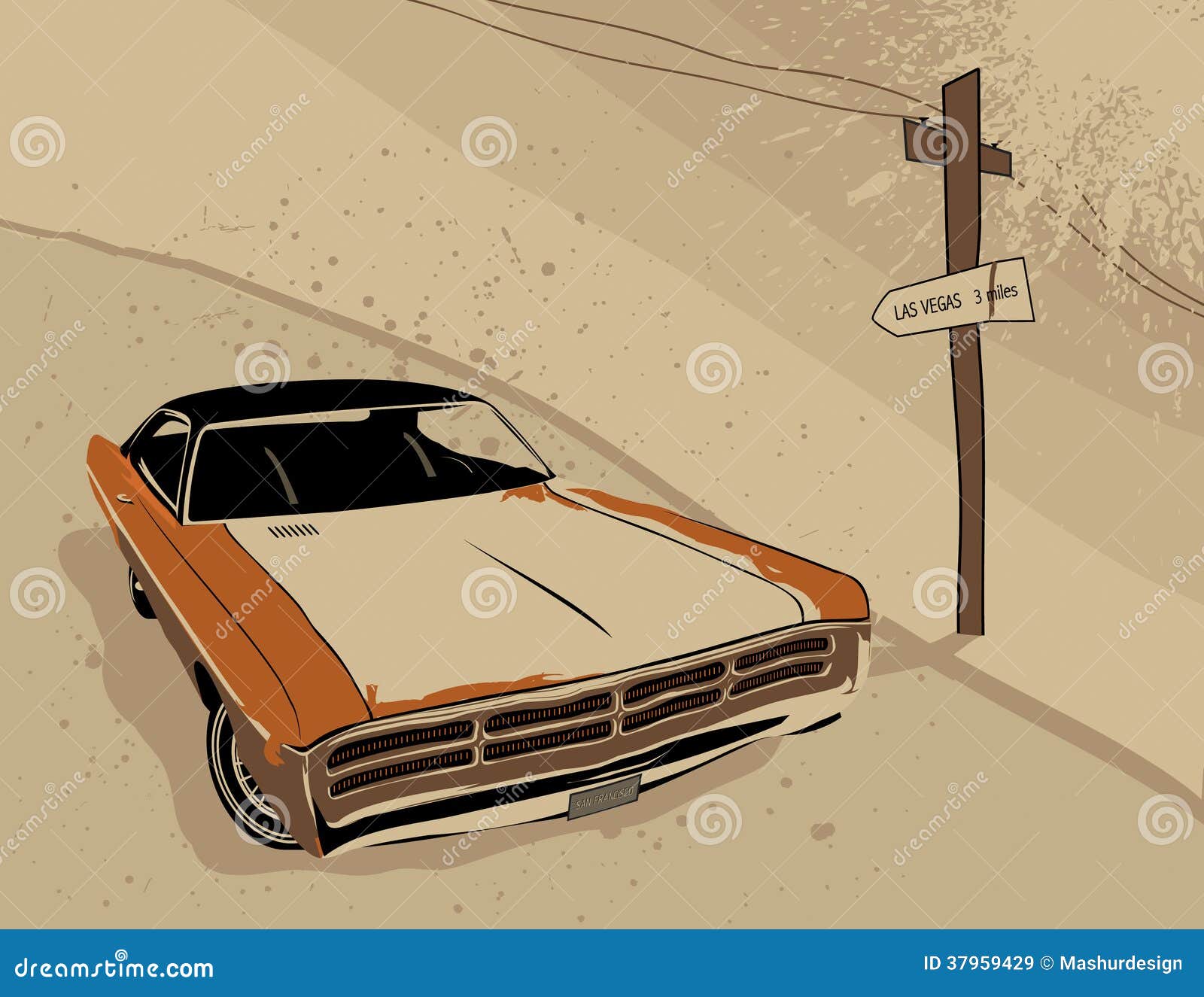 Car in the desert stock vector. Illustration of model - 37959429