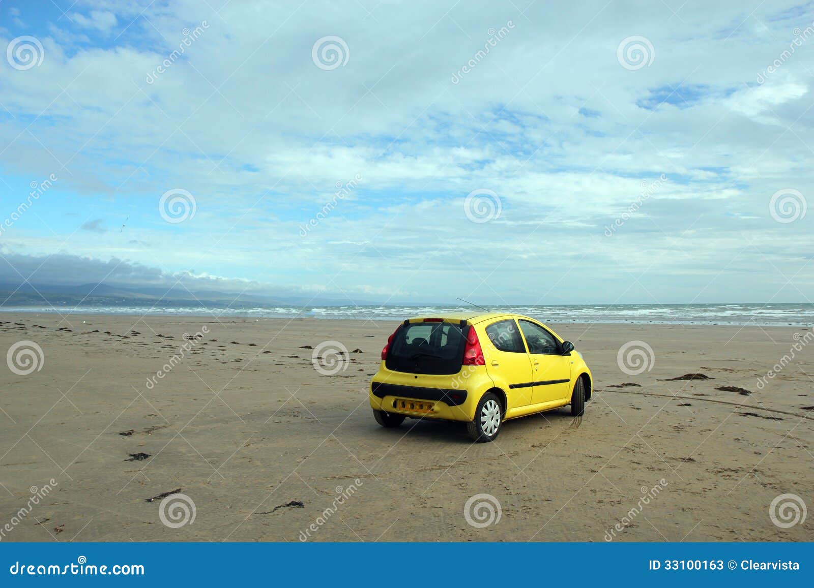 Car on a deserted beach. stock image. Image of yellow - 33100163