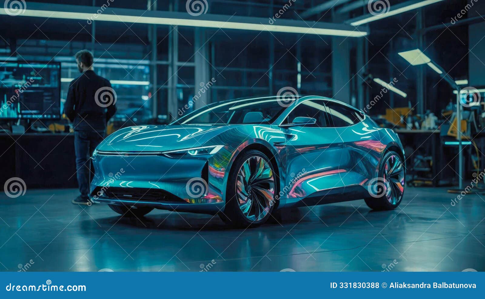 A Car Design Engineer Using a Holographic App Inside a Futuristic ...