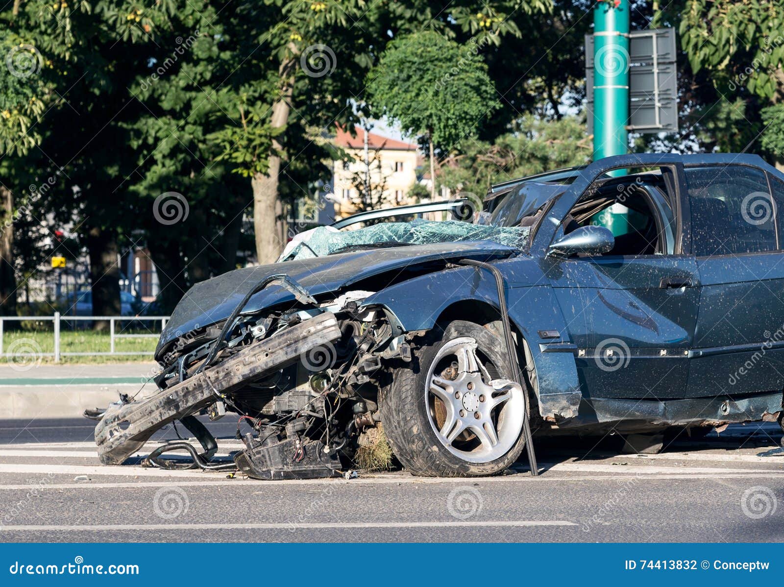 Car Destroyed after Accident Stock Photo - Image of metal, danger: 74413832