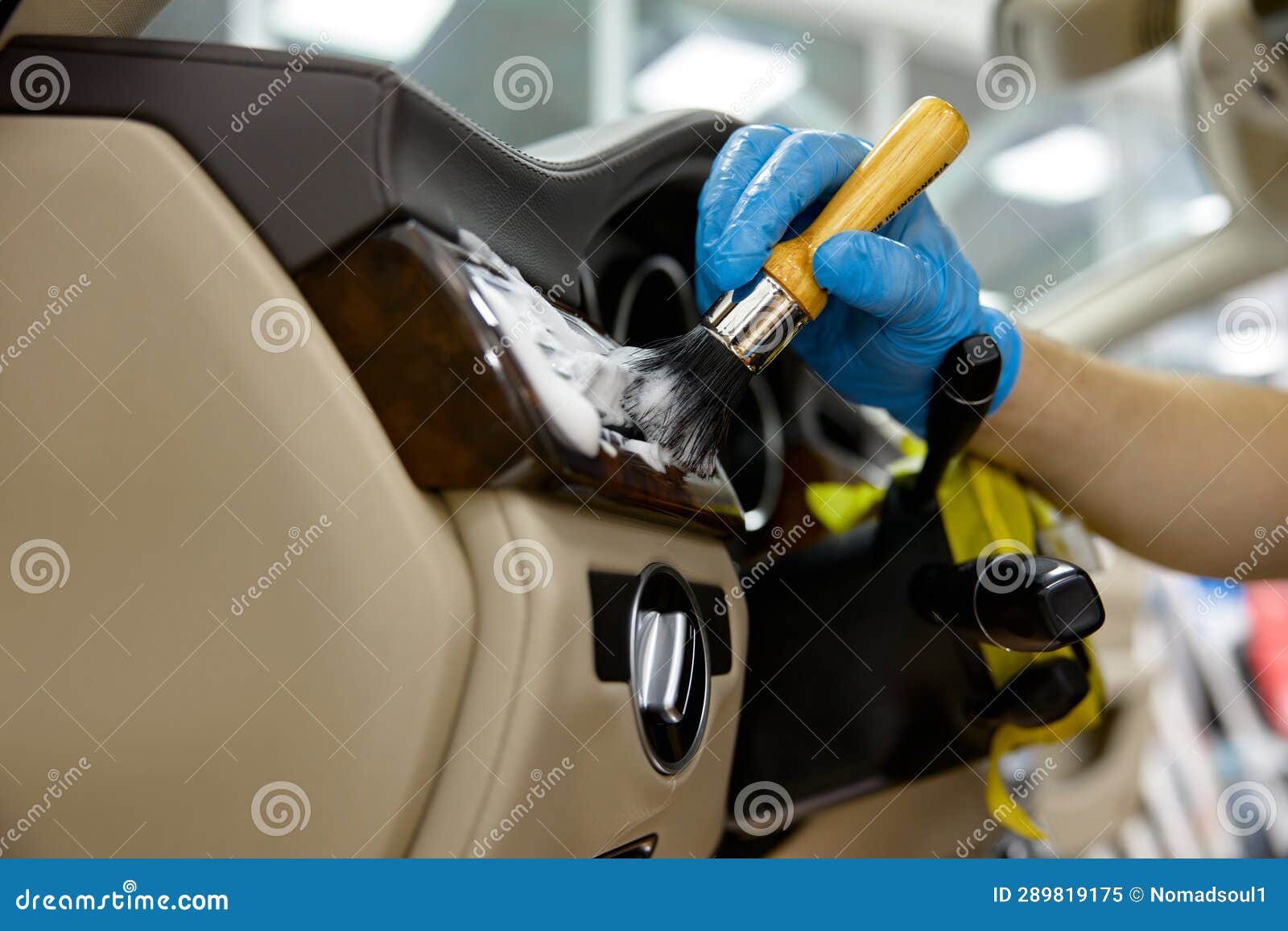 Car Detailing, Procedure, Closeup Master Washing Dashboard With Soft ...