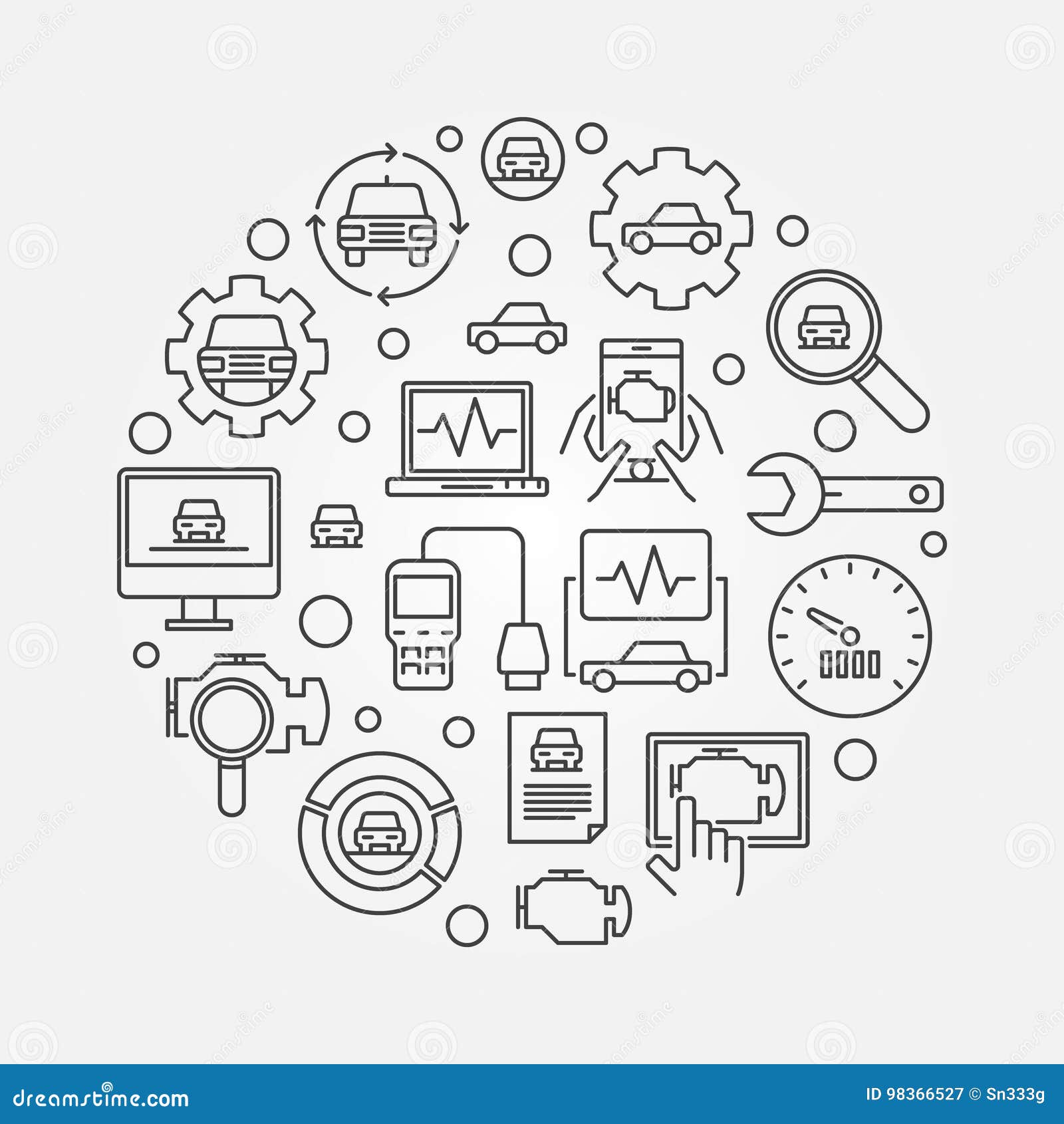 Car Diagnostic Round Illustration Stock Vector - Illustration of engine ...