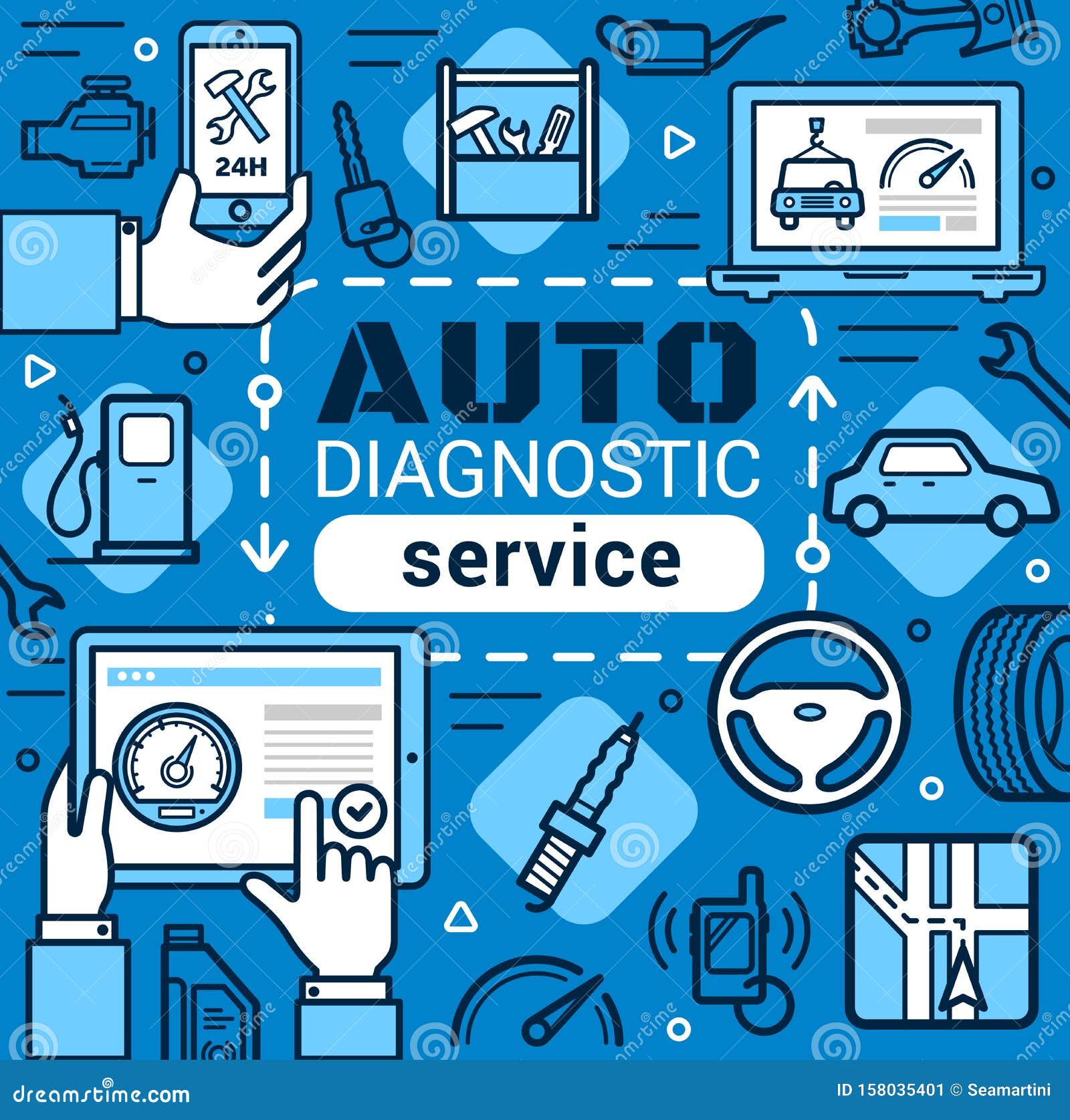 Computer Diagnostic of Vehicle, Car Repair Service Stock Vector ... Computer Diagnostic of Vehicle, Car Repair Service Stock Vector ...