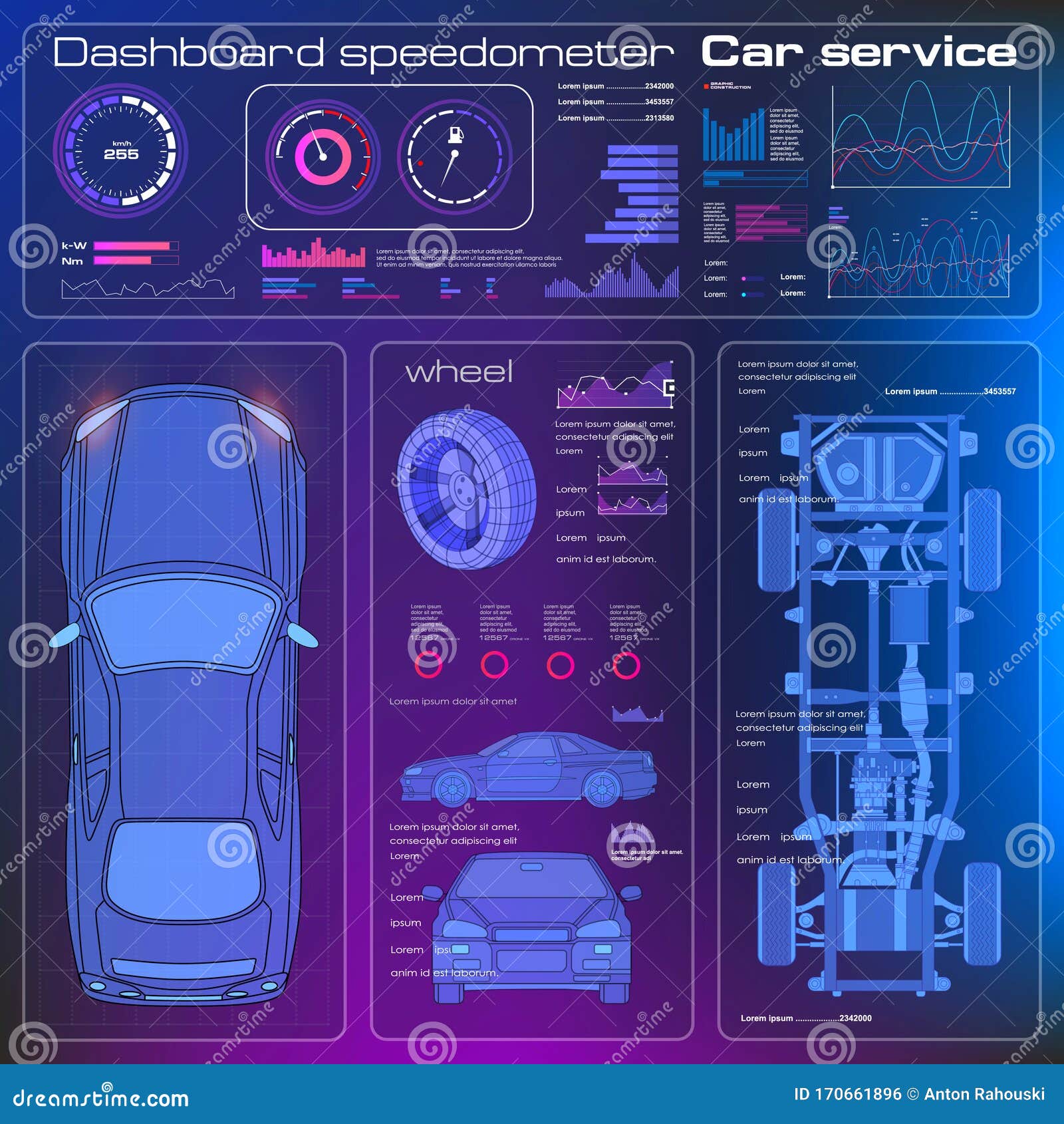 Car Diagnostics with Futuristic User Interface Elements. Smart Car ...