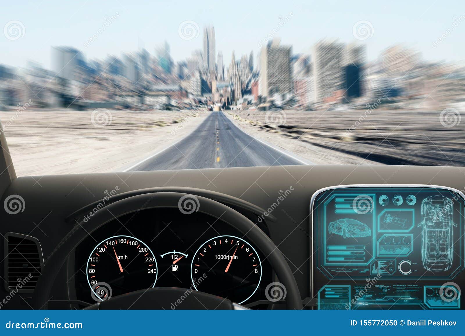 Car with Digital Screen of on-board Stock Photo - Image of autopilot ...
