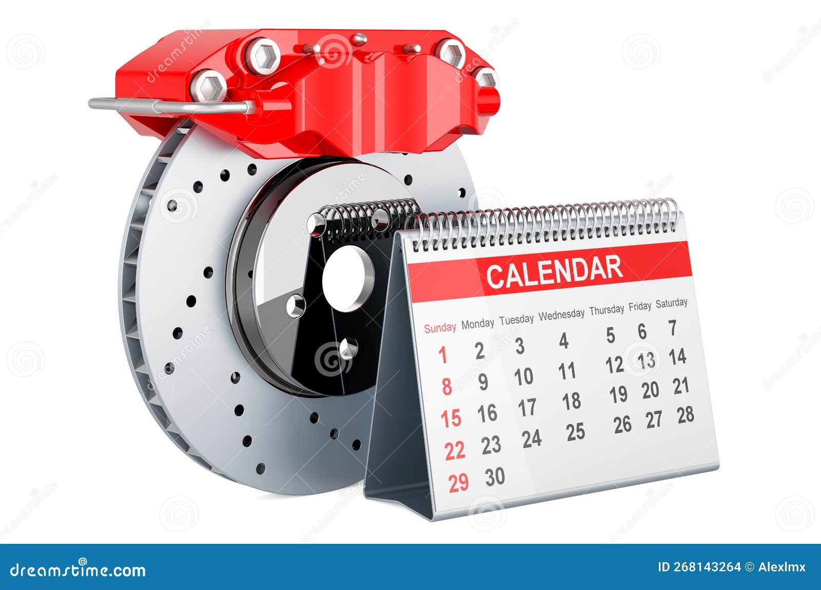 Car Disc Brake with Desk Calendar, 3D Rendering Stock Illustration ...