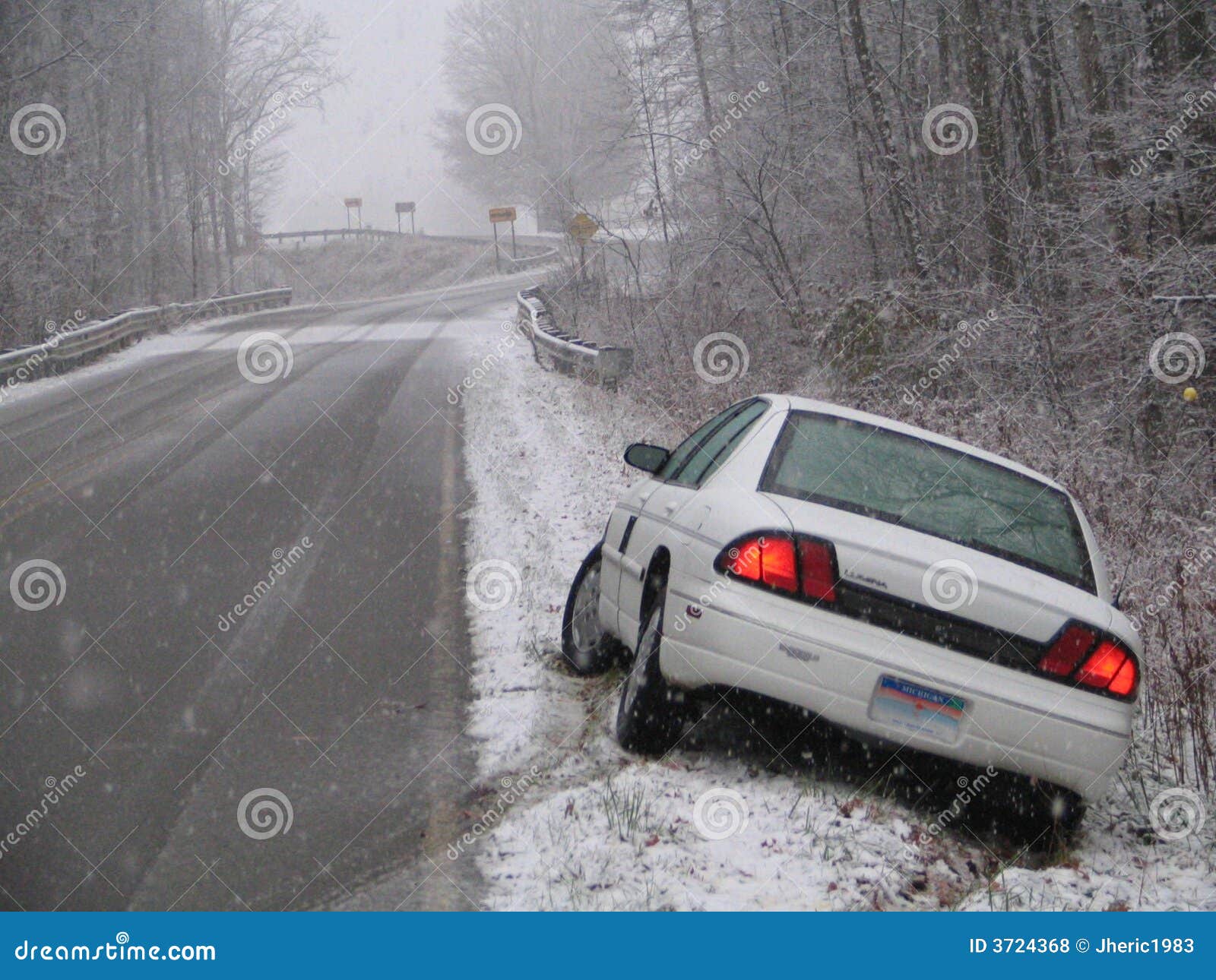 Car in the Ditch stock photo. Image of lost, white, michigan - 3724368