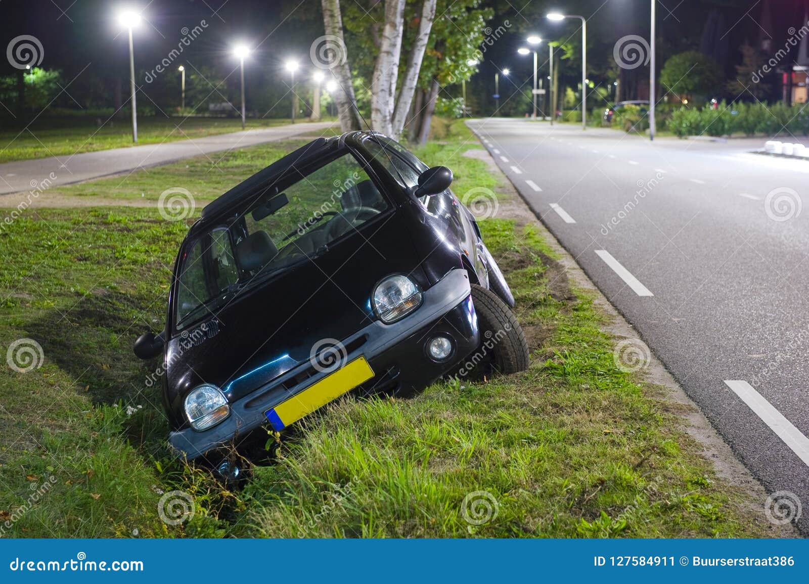 Car in ditch stock image. Image of road, slippery, injury - 127584911