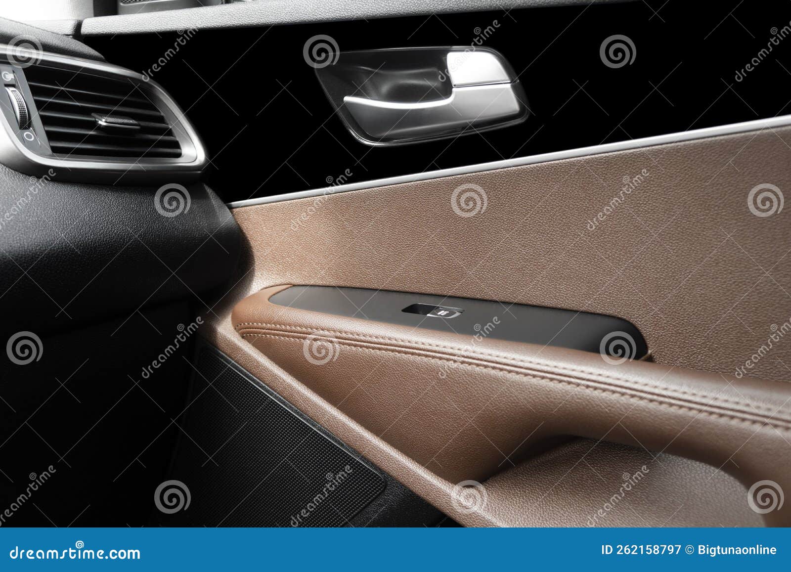 Car Door Handle Inside the Luxury Modern Car with Brown Leather ...