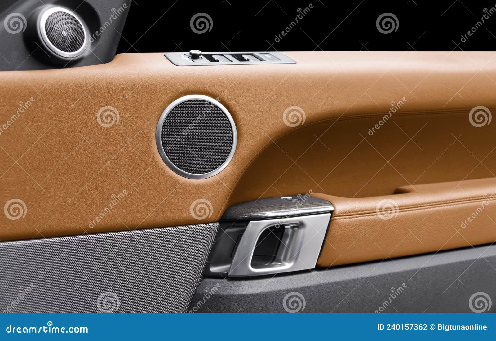 Car Door Handle Inside the Luxury Modern Car with Brown Leather Texture ...