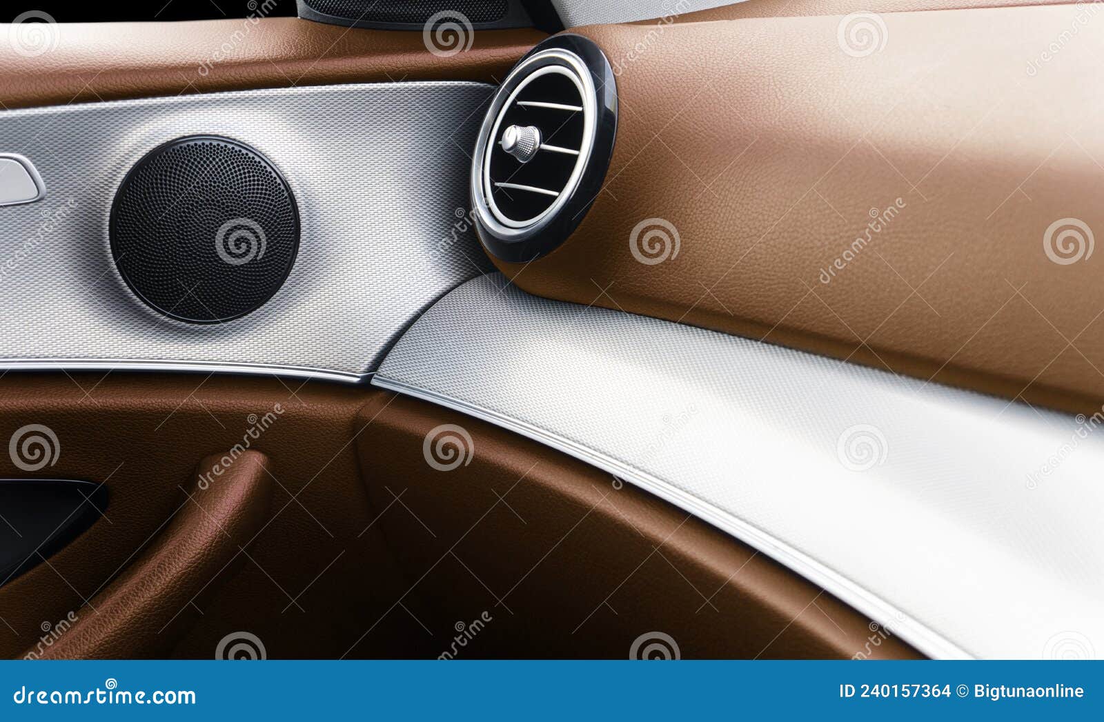 Car Door Handle Inside the Luxury Modern Car with Brown Leather Texture ...
