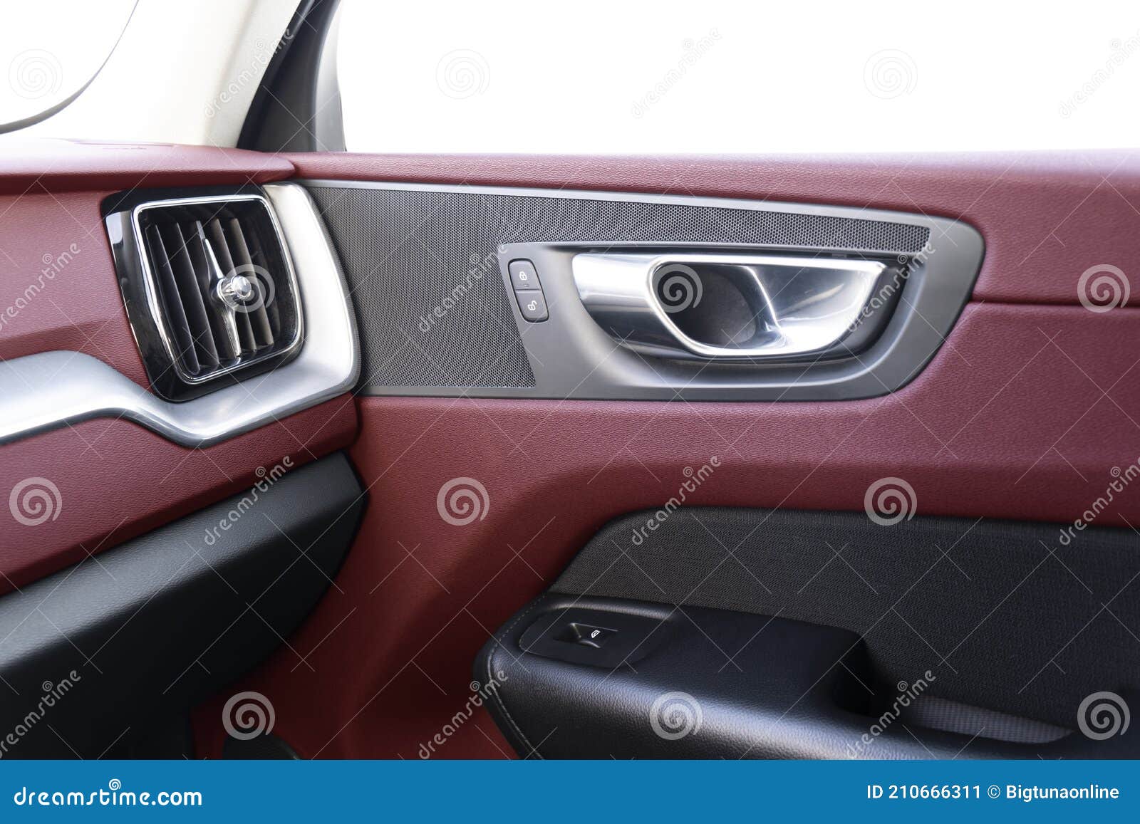 Car Door Handle Inside the Luxury Modern Car with Red Leather Texture ...