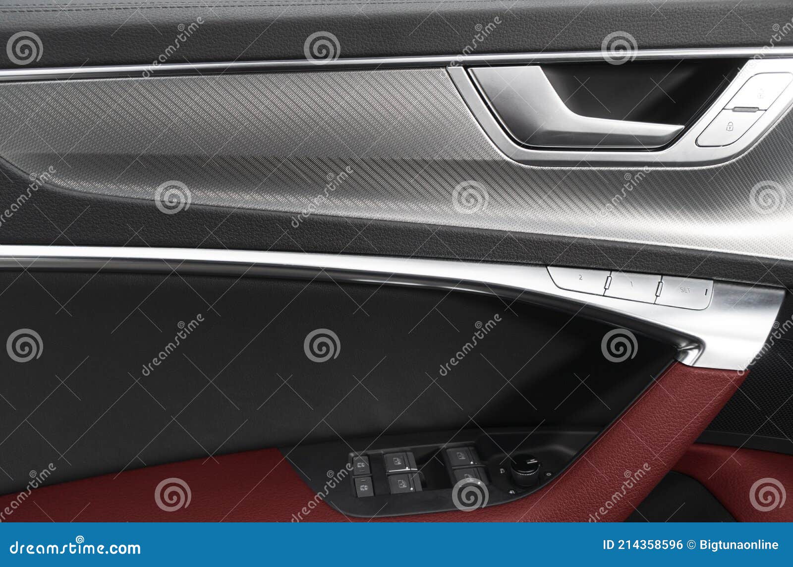 Car Door Handle Inside the Luxury Modern Car with Red Leather Texture ...