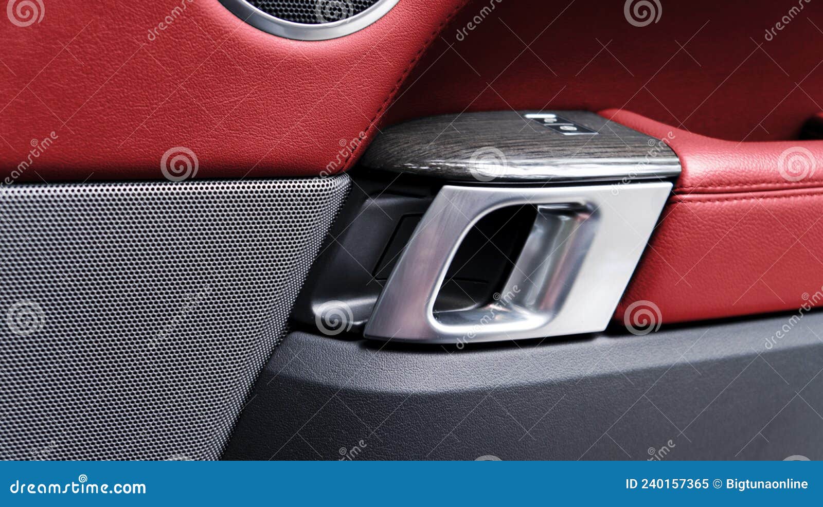 Car Door Handle Inside the Luxury Modern Car with Red Leather Texture ...