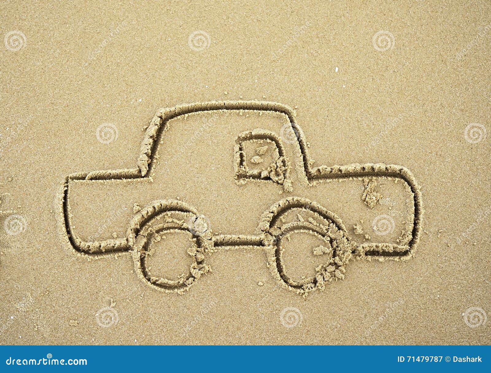 Car drawing in sand stock image. Image of surf, dream - 71479787