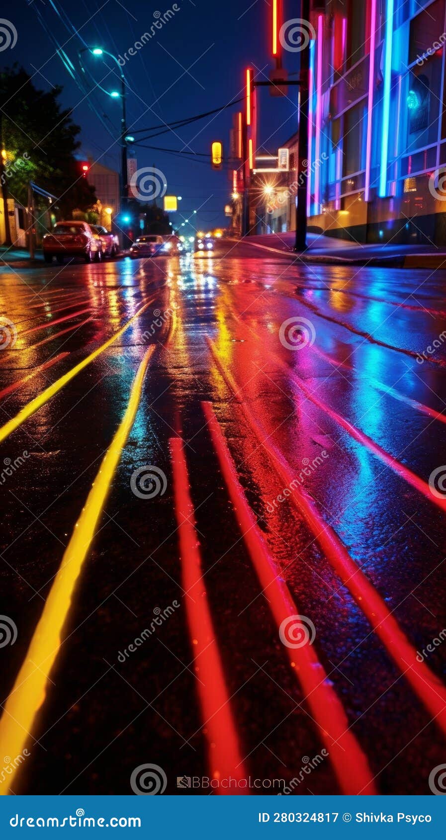 A Car Driven on Glowing Road Shot Generative AI Stock Illustration ...
