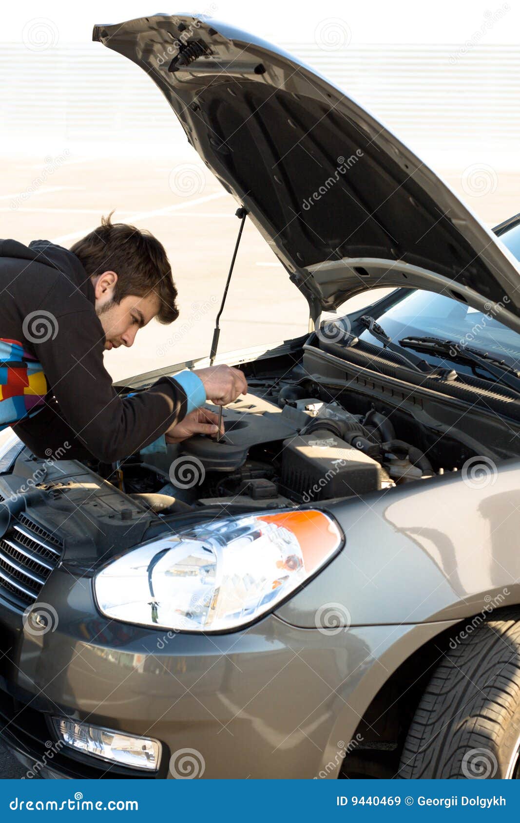 Car Driver Examining the Car S Engine Stock Image - Image of automobile ...