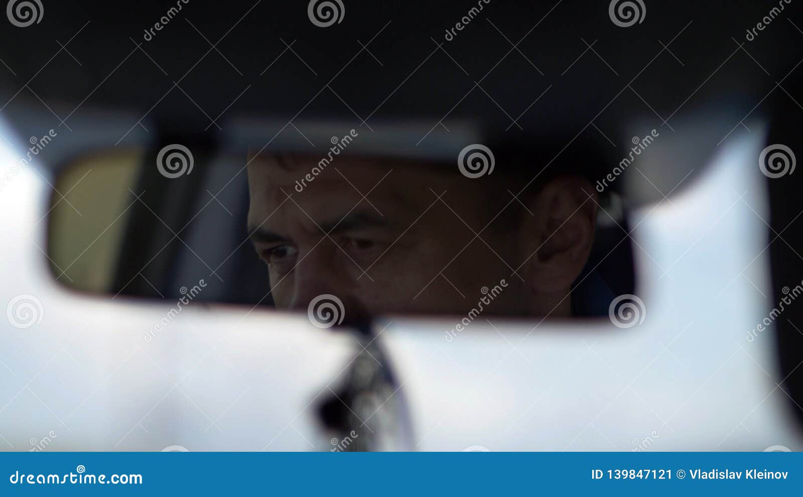 Car Driver`s Reflection in the Rearview Mirror Stock Image - Image of ...