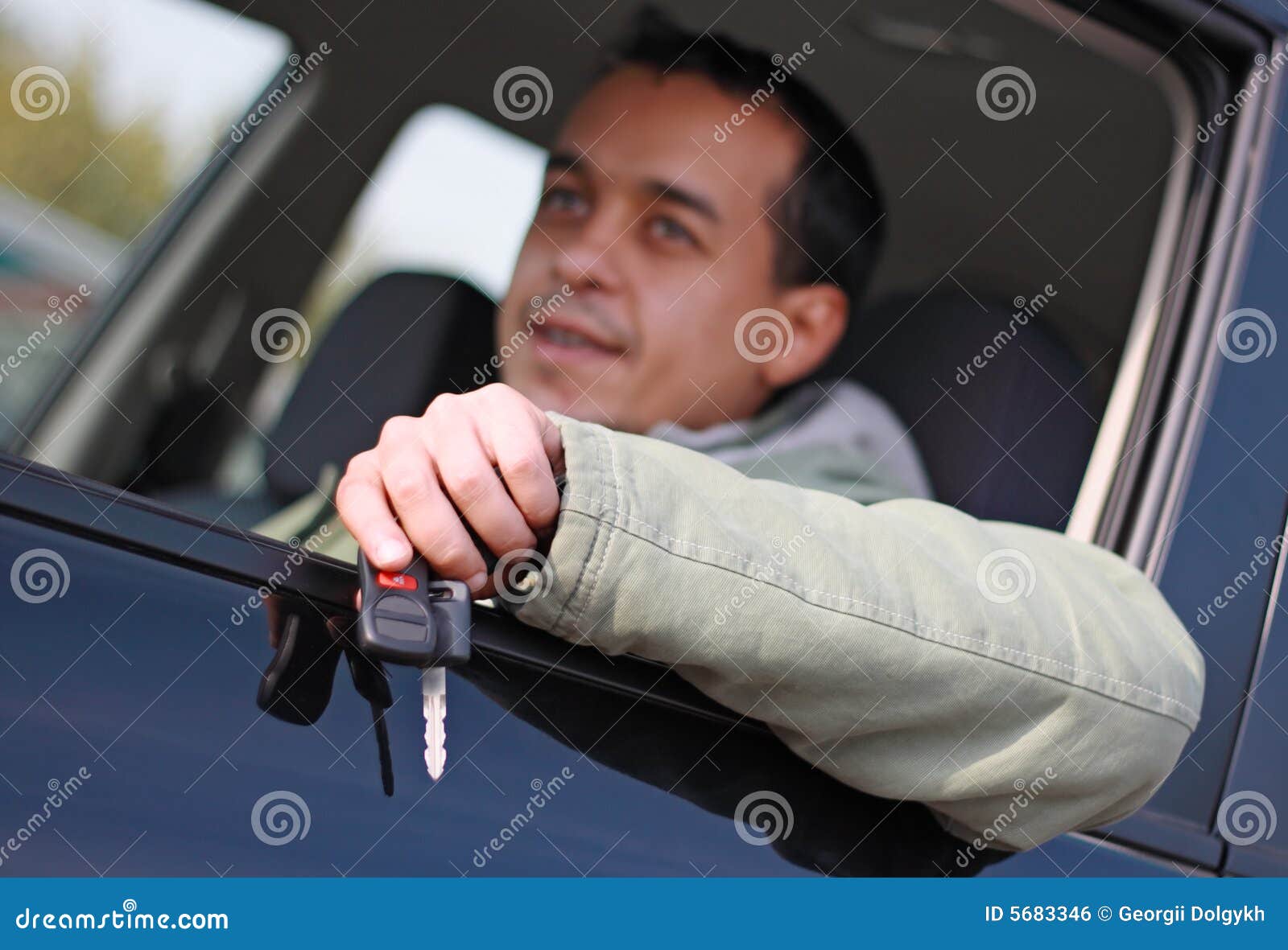 Car Driver Sitting in His New Car Stock Photo - Image of showing ...
