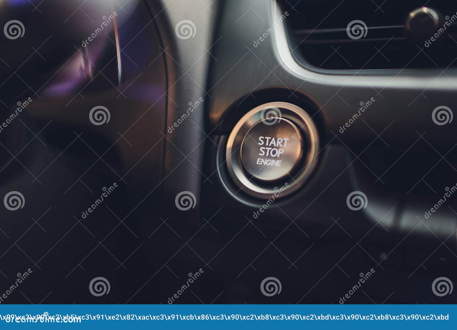 Car Driver Starting the Engine Keyless. Black. Stock Photo - Image of ...