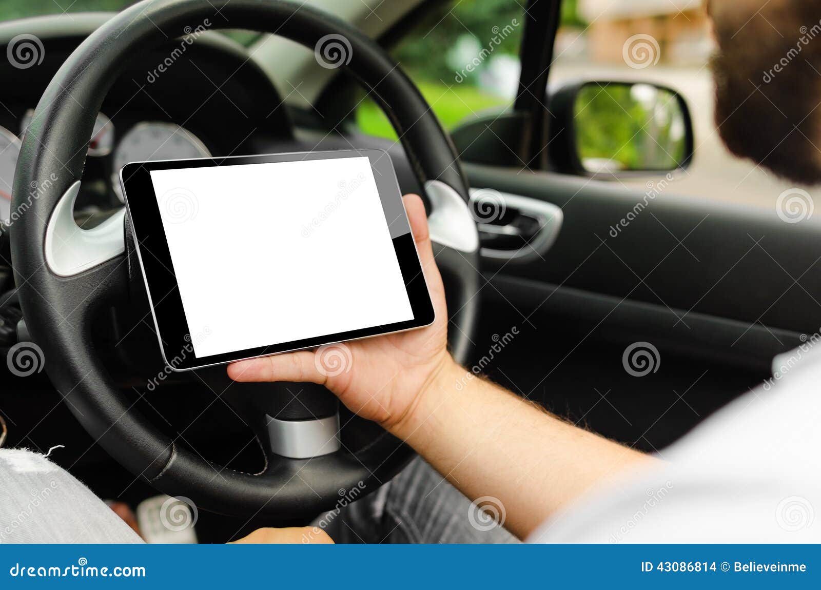 Car Driver with the Tablet PC Stock Photo - Image of automobile ...