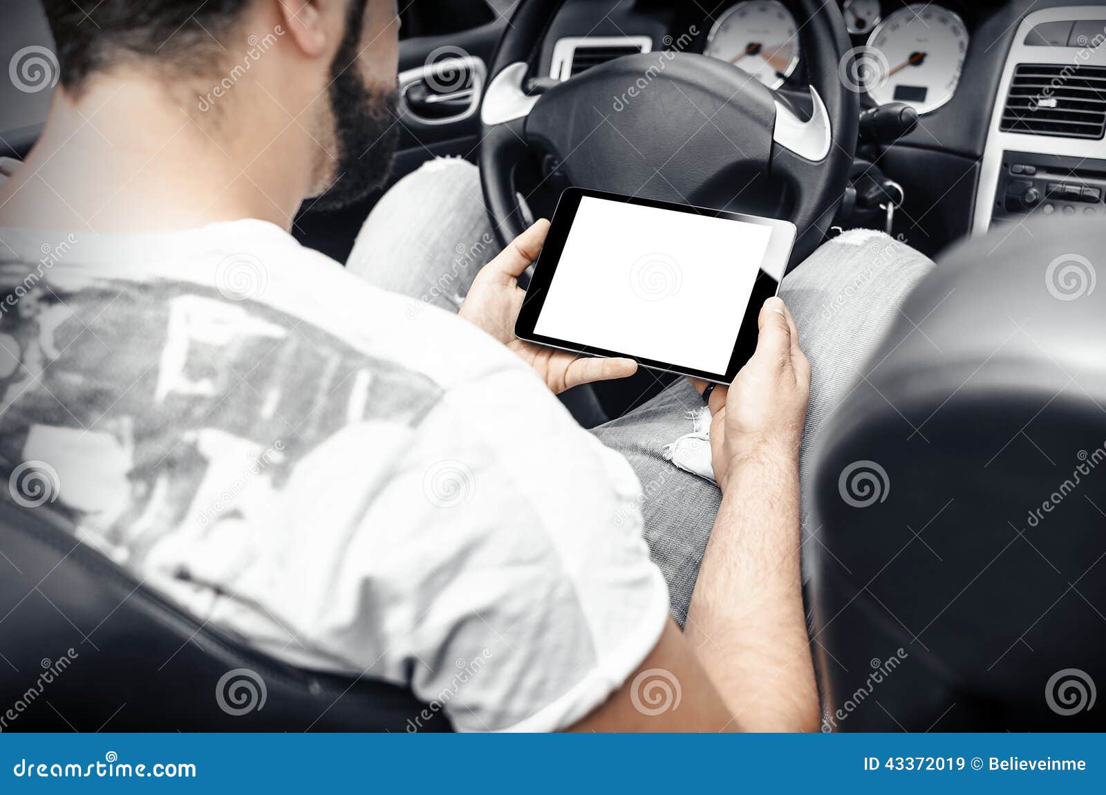 Car Driver with the Tablet PC Stock Image - Image of bealt, driving ...