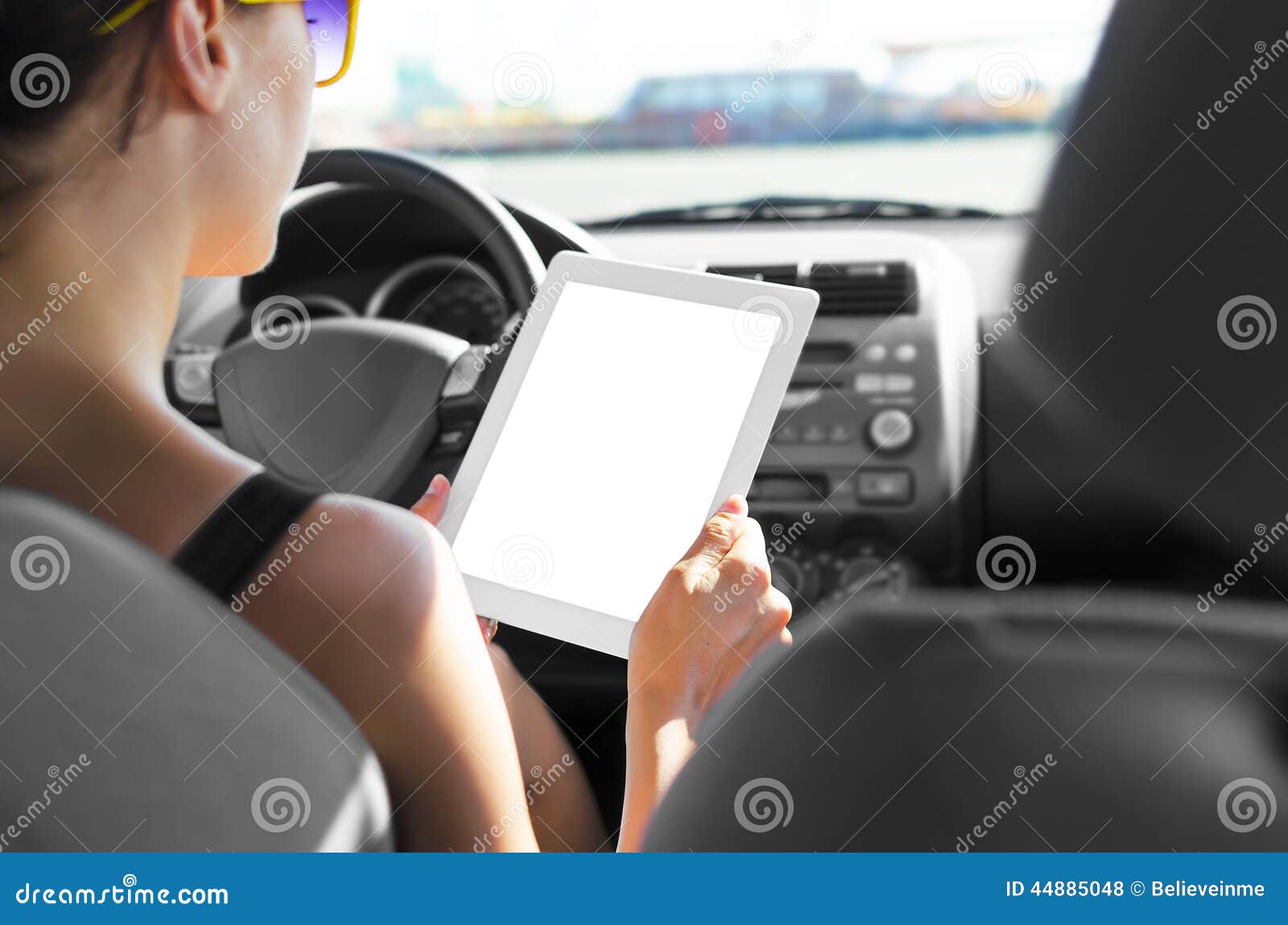 Car driver with tablet pc stock photo. Image of driving - 44885048