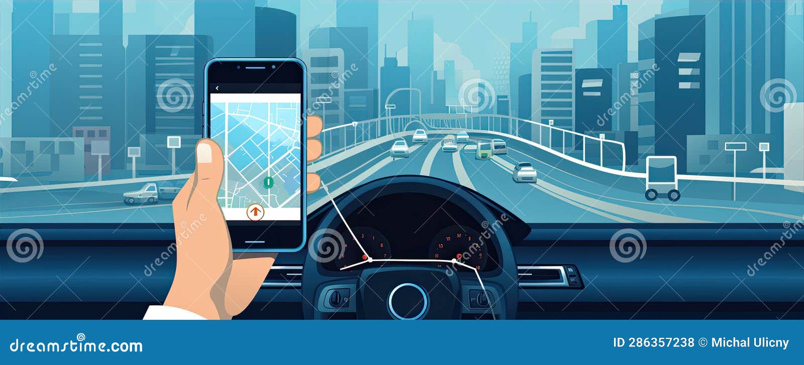 Car Driver Using GPS Navigation in Mobile Phone Stock Illustration ... Car Driver Using GPS Navigation in Mobile Phone Stock Illustration ...