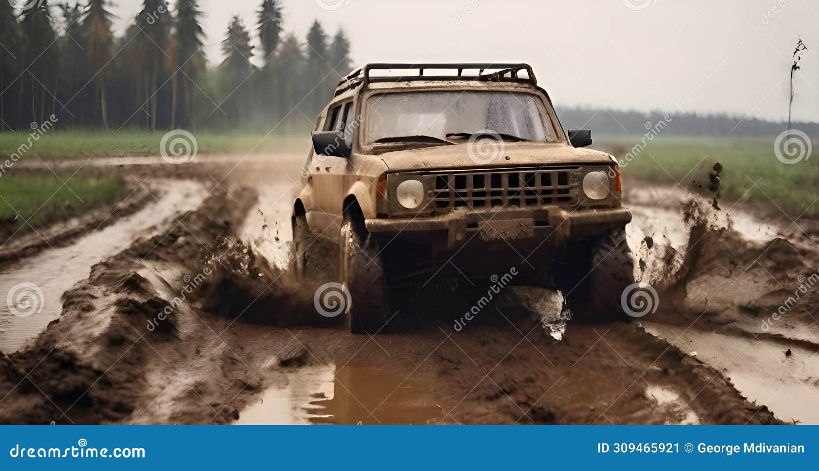 Car Drives in the Heavy Mud Stock Image - Image of rain, extreme: 309465921