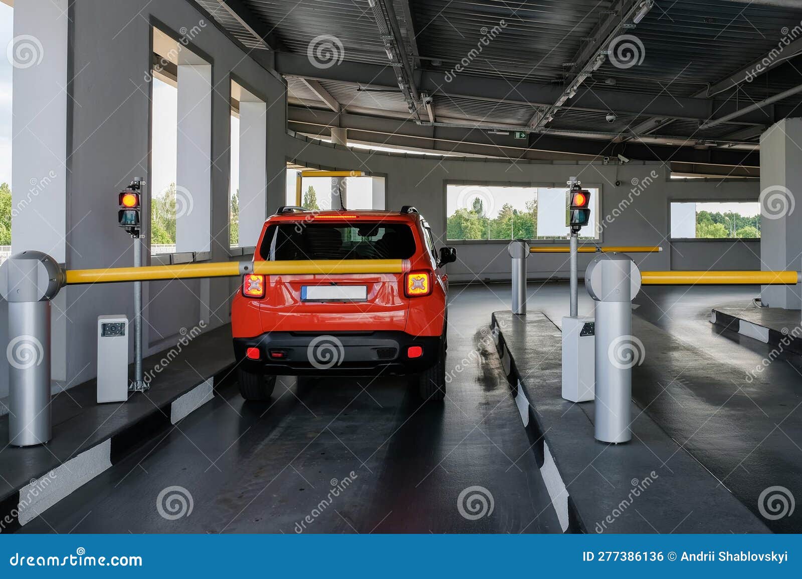 The Car Drives into the Paid Underground Parking. Parking Security ...