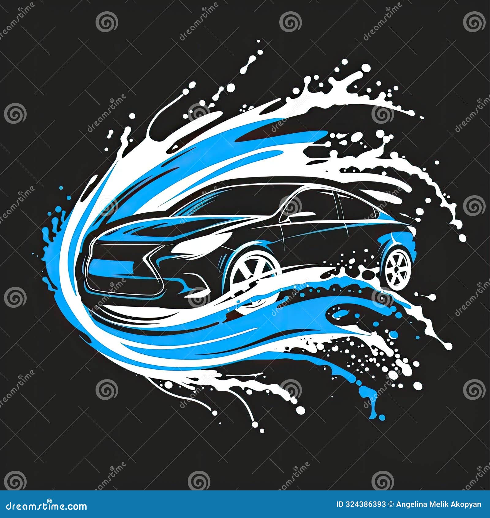 Car Drives through Wave of Water. Generative AI Stock Illustration ...