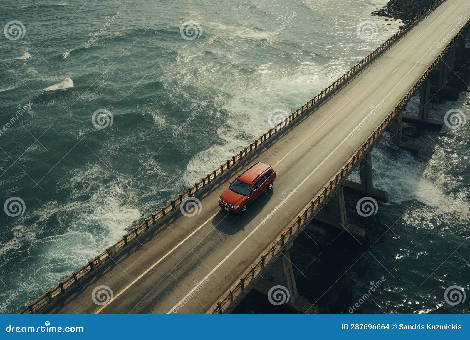 Car Driving Along the Ocean, Aerial View Stock Illustration ...