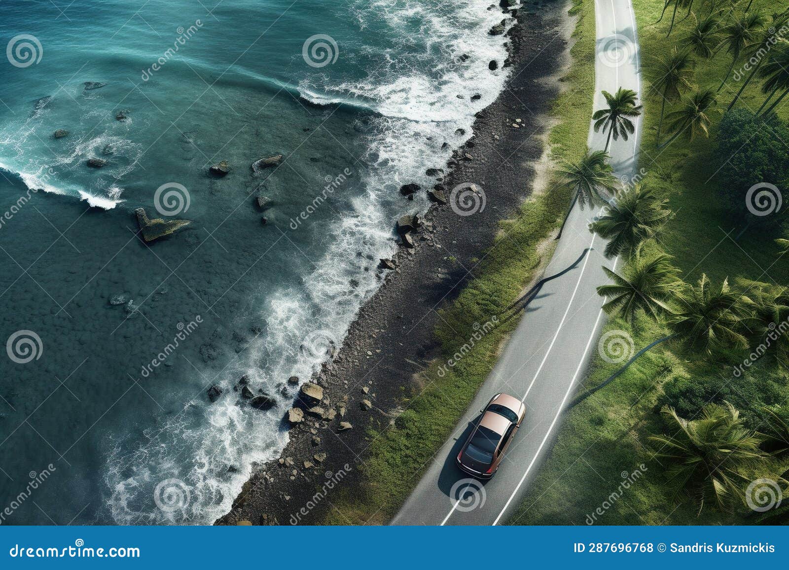 Car Driving Along the Ocean, Aerial View Stock Photo - Image of ...
