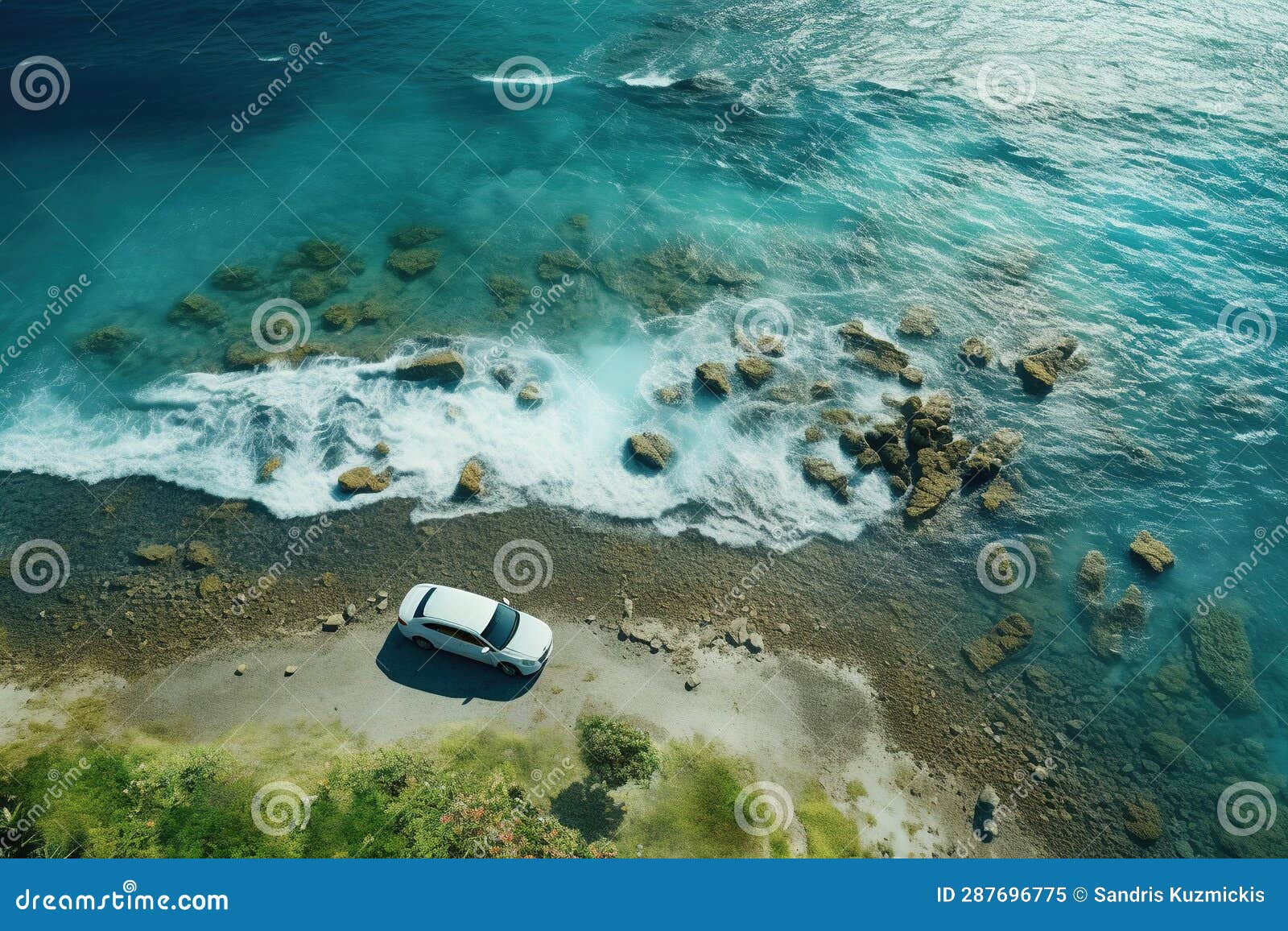 Car Driving Along the Ocean, Aerial View Stock Image - Image of ...