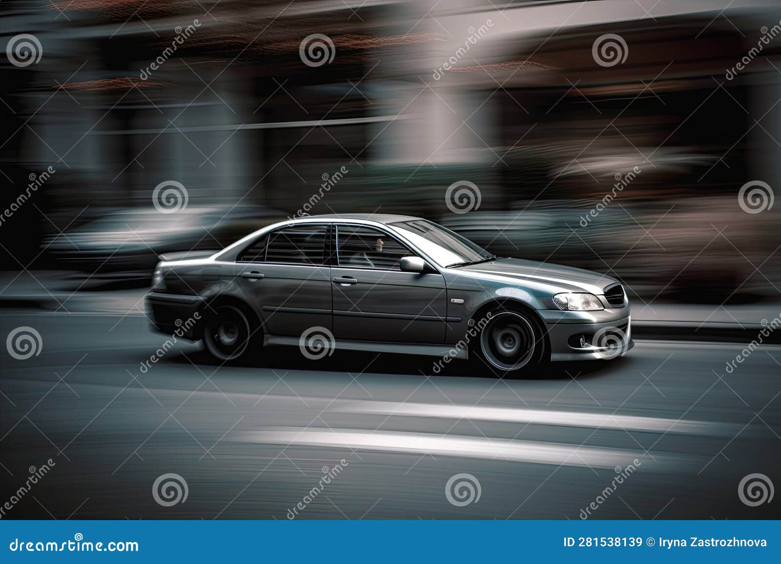 The Car is Driving Down the Alley at Speed, Motion is Blurred Stock ...