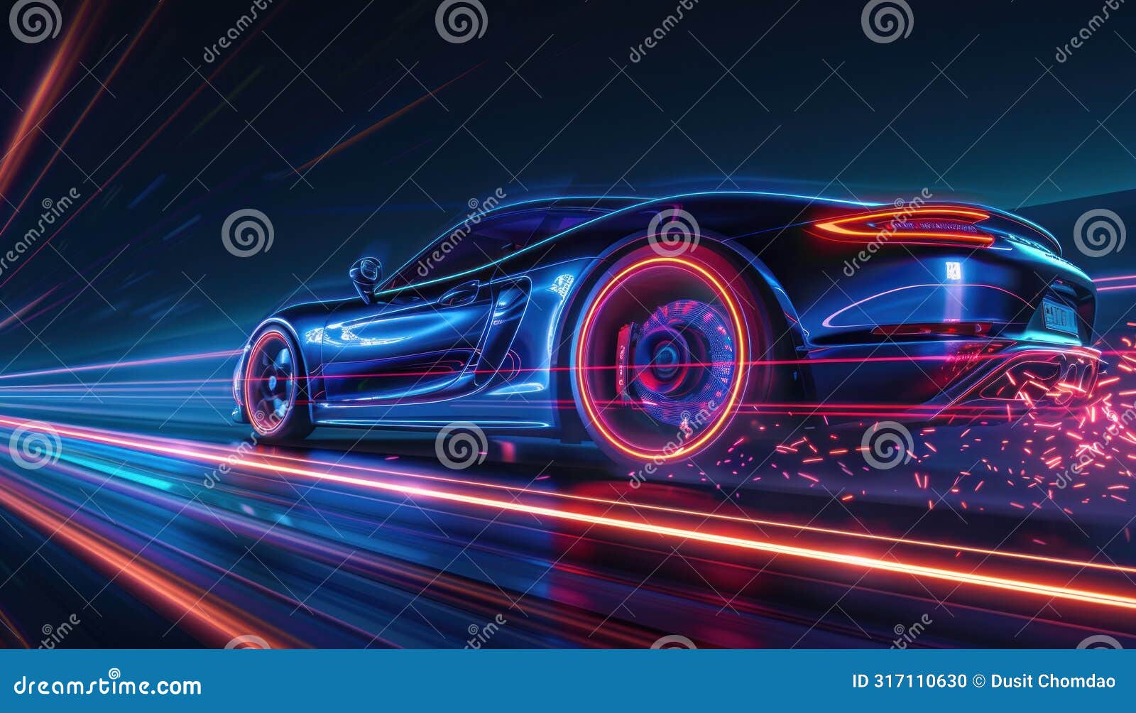 A Car is Driving Down a Road with a Bright Blue Background Stock Photo ...