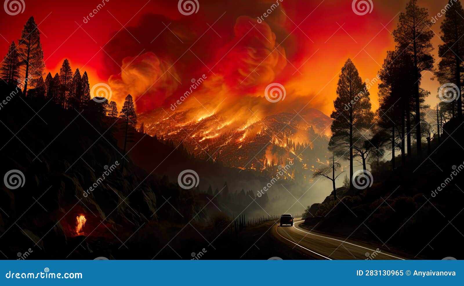 A Car Driving Down a Road Next To a Forest. Generative AI Image. Stock ...