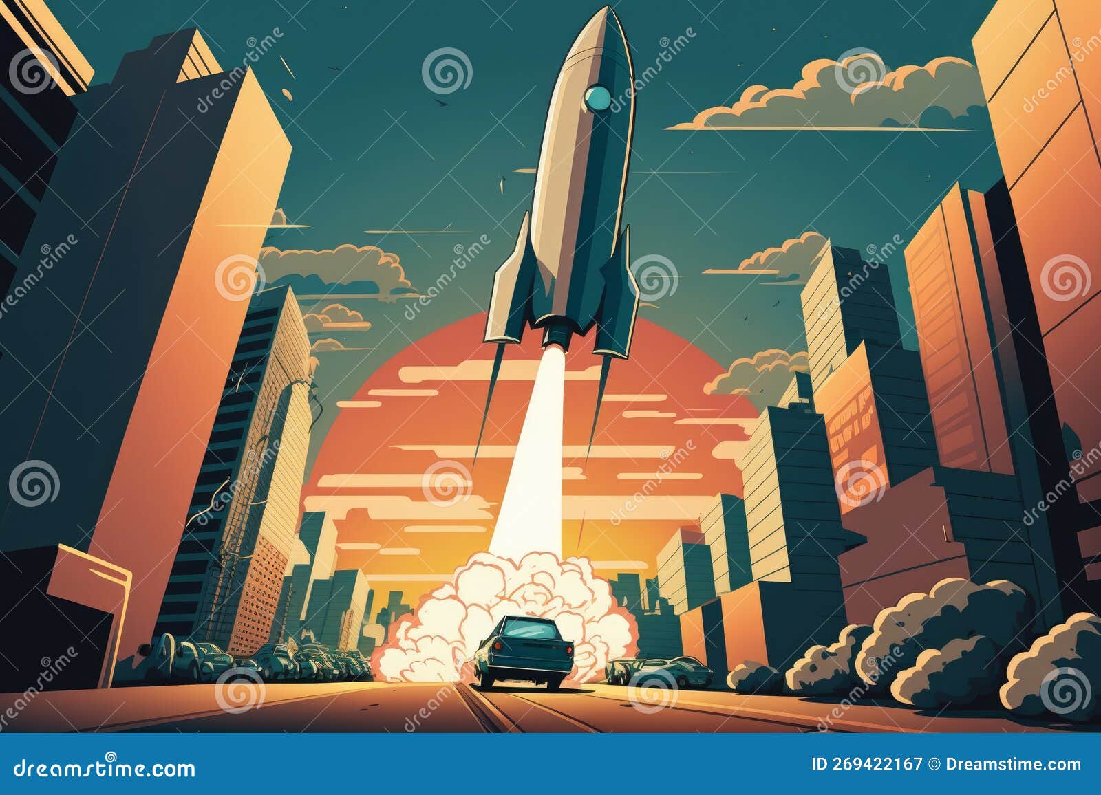 Car Driving Down Road with Rocket in the Air. Generative AI Stock ...