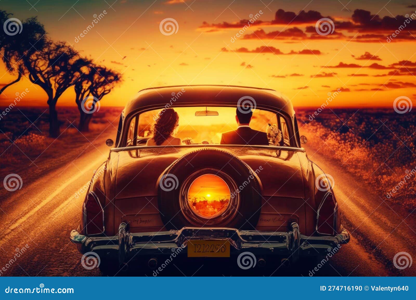 Car Driving Down Road with the Sun Setting in the Back of it ...
