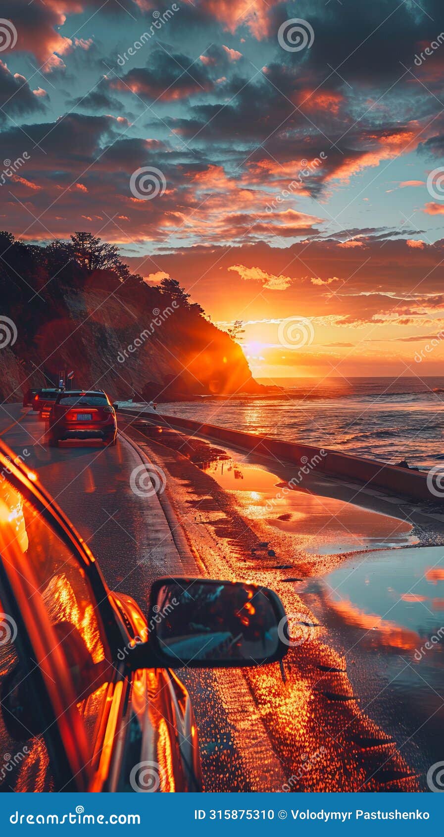 A Car Driving Down a Road at Sunset Stock Photo - Image of road, window ...