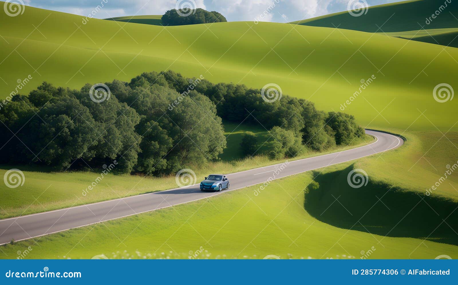 A Car Driving Down a Winding Road in the Countryside Stock Illustration ...