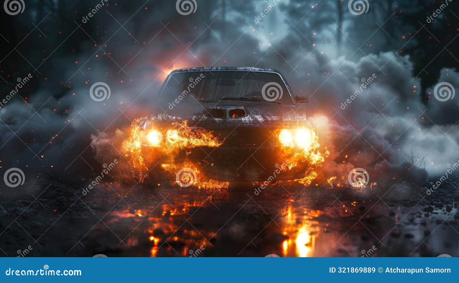 A Car is Driving through a Fire, Smoke and Fire with Elegance in Motion ...